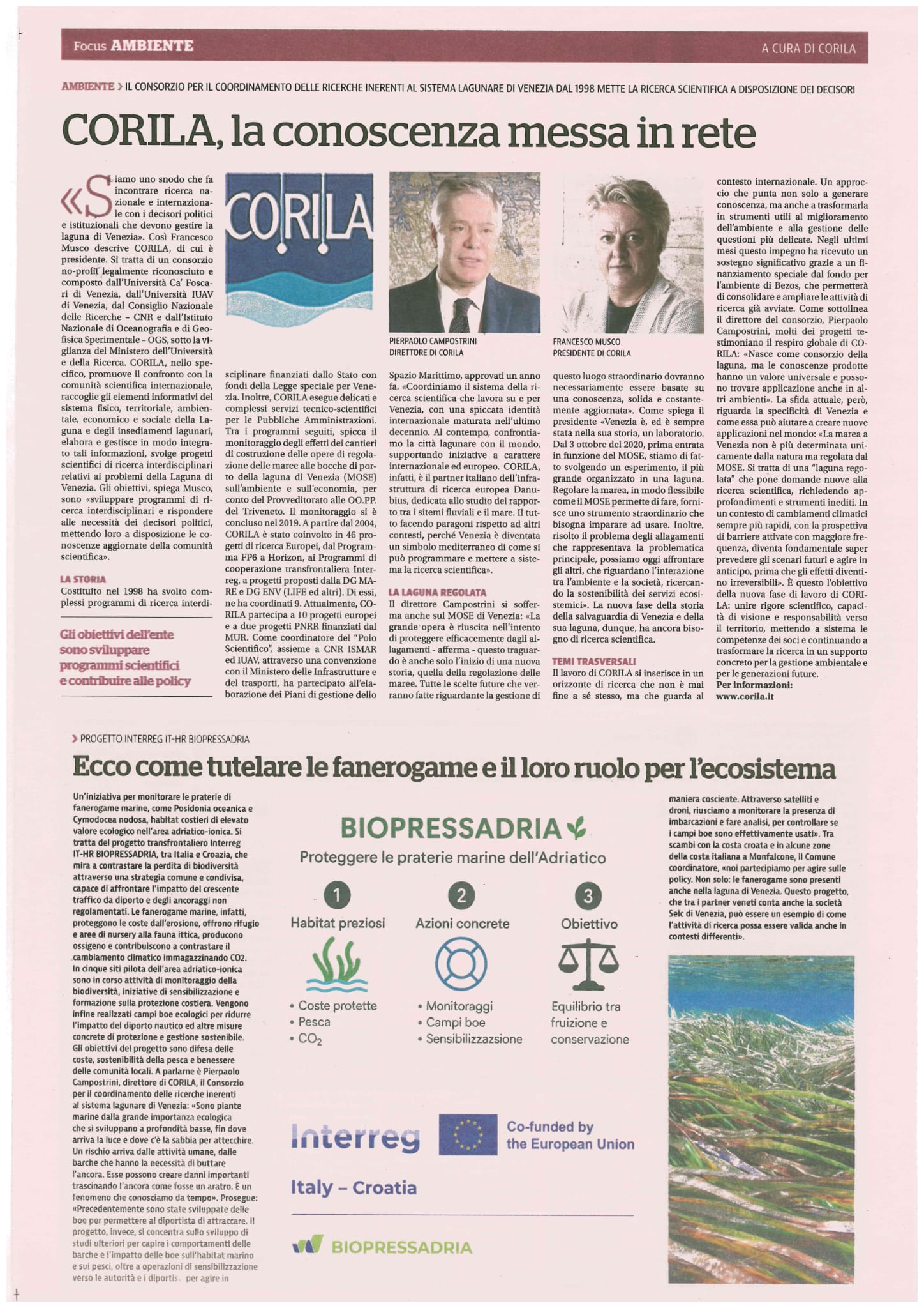 BIOPRESSADRIA featured in La Repubblica: protecting seagrass meadows ...